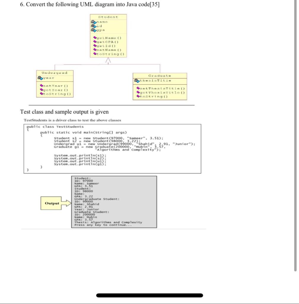 Solved - 6. Convert the following UML diagram into Java | Chegg.com