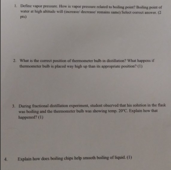 Solved 1. Define vapor pressure. How is vapor pressure | Chegg.com