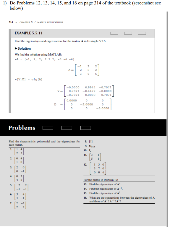 Solved 1) Do Problems 12, 13, 14, 15, and 16 on page 314 of | Chegg.com