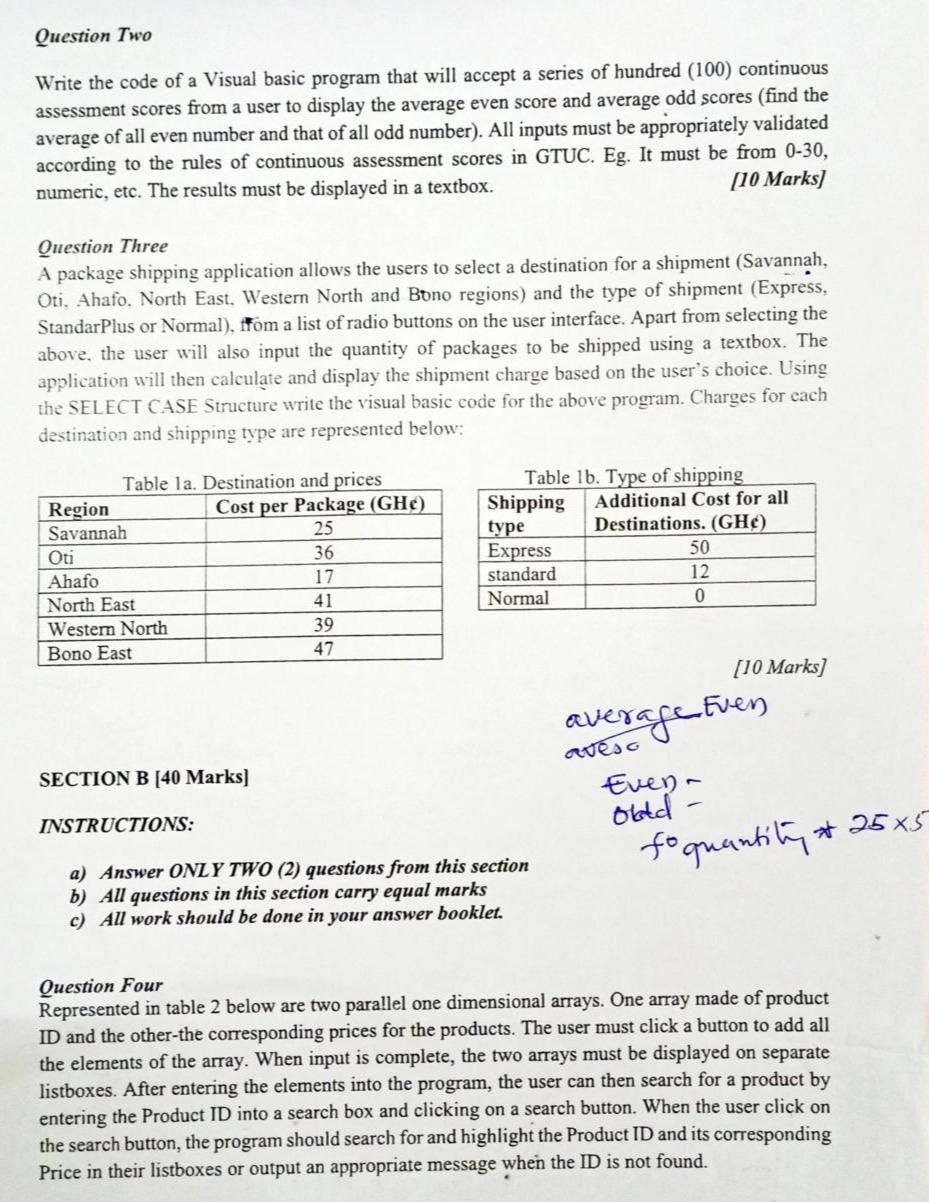 Solved Question Two Write the code of a Visual basic program | Chegg.com