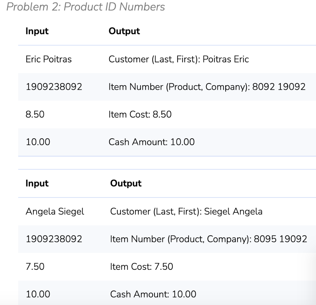 Solved Problem 2: Product ID Numbers In this second problem, | Chegg.com