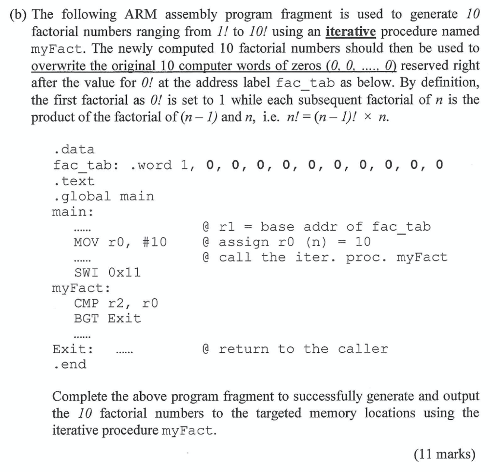Solved (b) The following ARM assembly program fragment is | Chegg.com