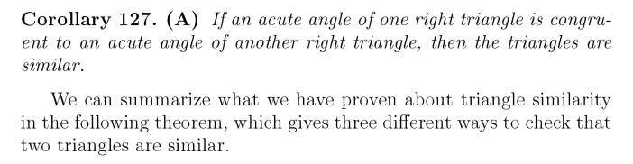 Solved Corollary 127. (A) If an acute angle of one right | Chegg.com