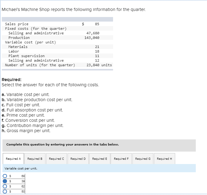 Solved Michael's Machine Shop reports the following | Chegg.com