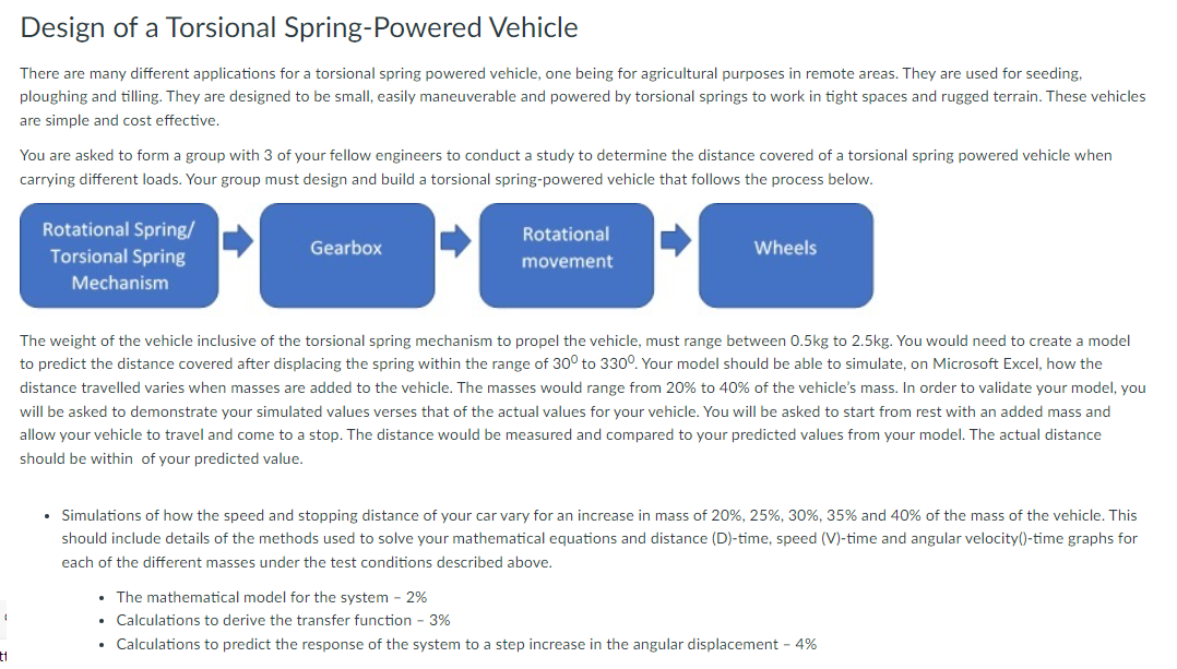Design of a Torsional Spring-Powered Vehicle There | Chegg.com