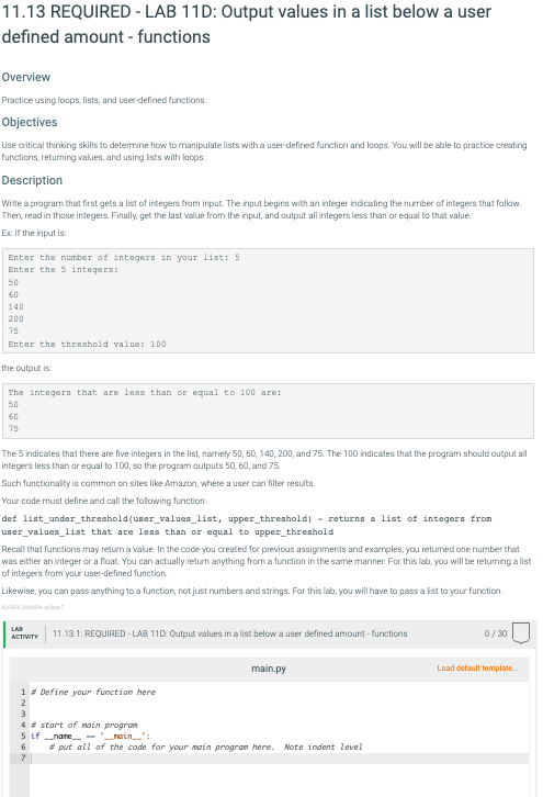 Solved 11.13 REQUIRED - LAB 11D: Output values in a list | Chegg.com