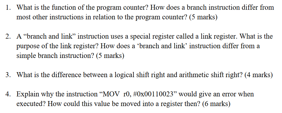 Solved 1. What is the function of the program counter? How | Chegg.com