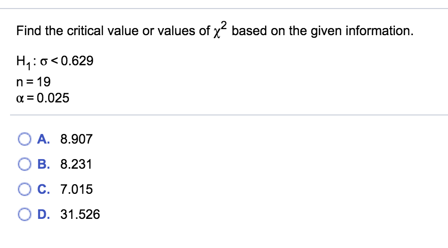 Solved Find the critical value or values of x2 based on the | Chegg.com
