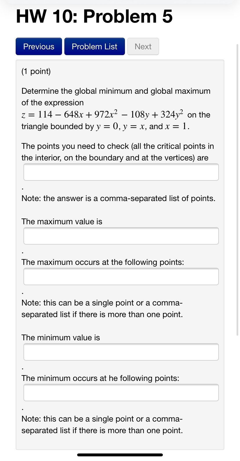 Solved HW 10: Problem 5 Previous Problem List Next (1 point) | Chegg.com