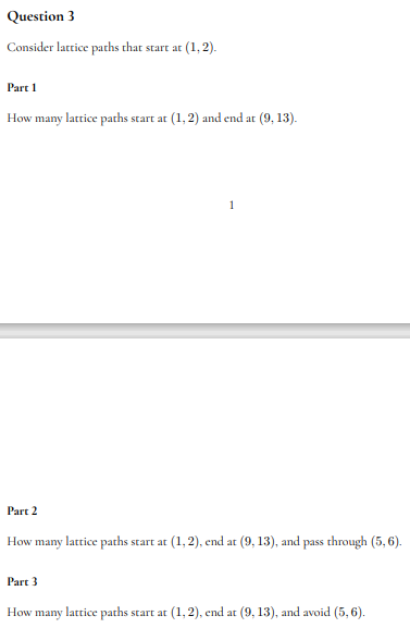 Solved Consider latrice paths that start at (1,2). Part 1 | Chegg.com