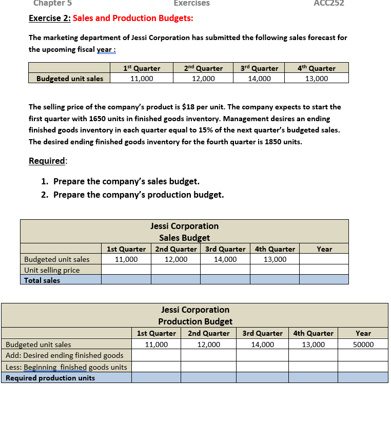 Solved Chapter 5 Exercises ACC252 Exercise 2: Sales and | Chegg.com