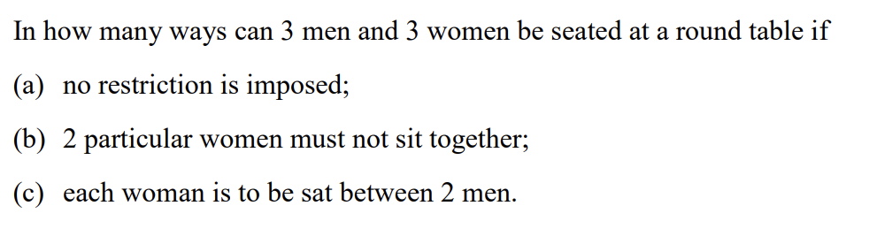 Solved In how many ways can 3 men and 3 women be seated at a | Chegg.com