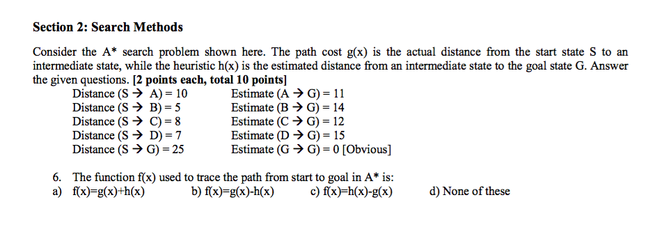 Solved Section 2: Search Methods Consider the A* search | Chegg.com
