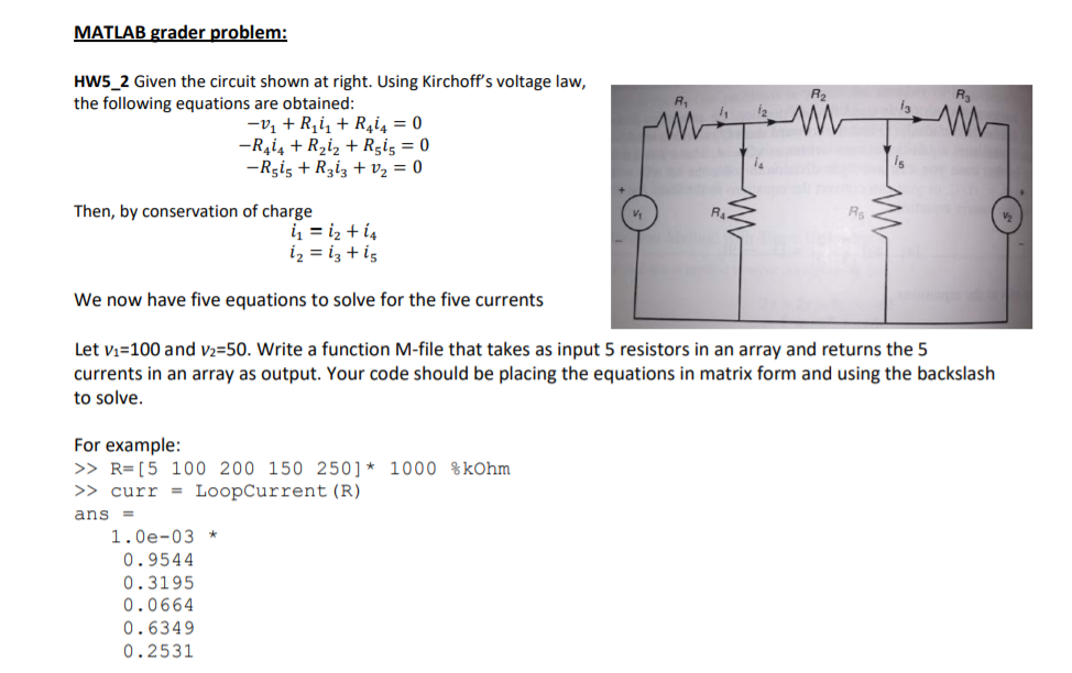 Solved MATLAB grader problem: HW5_2 Given the circuit shown | Chegg.com