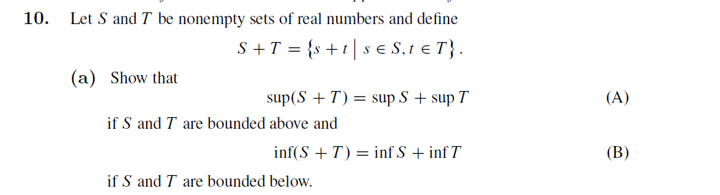 Solved 10. Let S and T be nonempty sets of real numbers and | Chegg.com