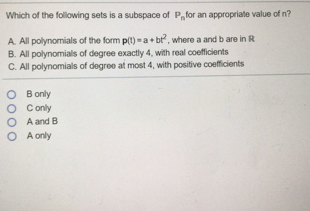 Solved appropriate value of n? Which of the following sets | Chegg.com
