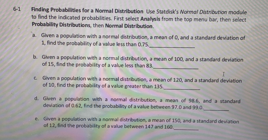 Solved 6-1 Finding Probabilities for a Normal Distribution | Chegg.com