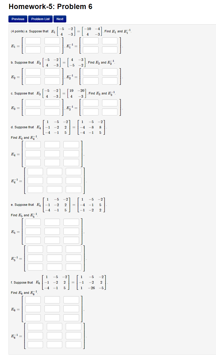 Solved (4 points) a. Suppose that E1[−54−2−3]=[−104−4−3]. | Chegg.com