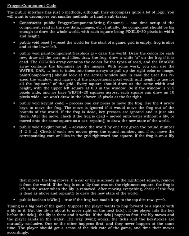 FroggerComponent Code The public interface has just 5 | Chegg.com