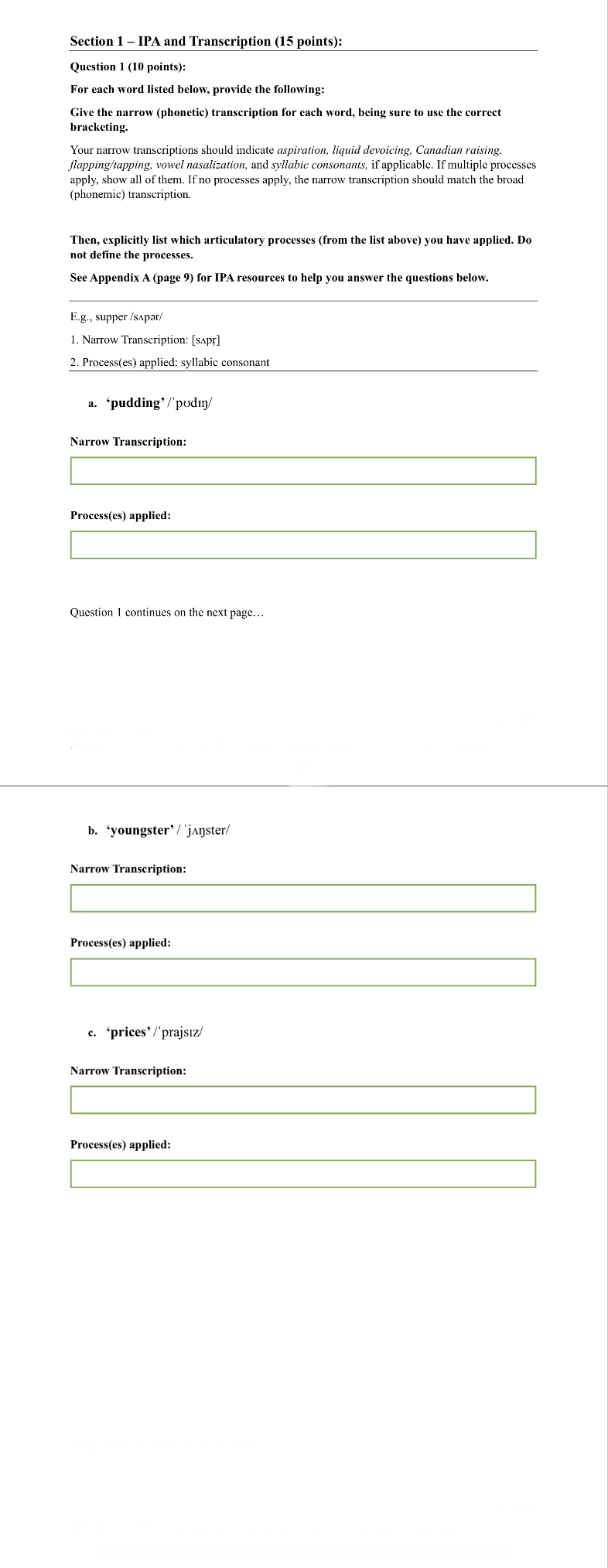 Section 1 - IPA and Transcription (15 points): | Chegg.com