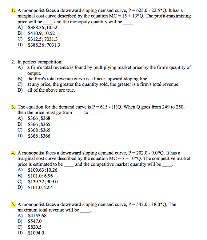 Solved 1. A monopolist faces a downward sloping demand | Chegg.com
