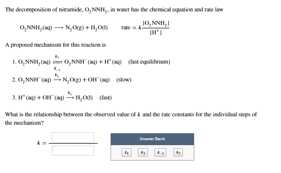 Solved The decomposition of nitramide, O,NNH2, in water has | Chegg.com