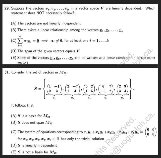 Solved 29. Suppose the vectors v1, V2, ..., Vr in a vector | Chegg.com