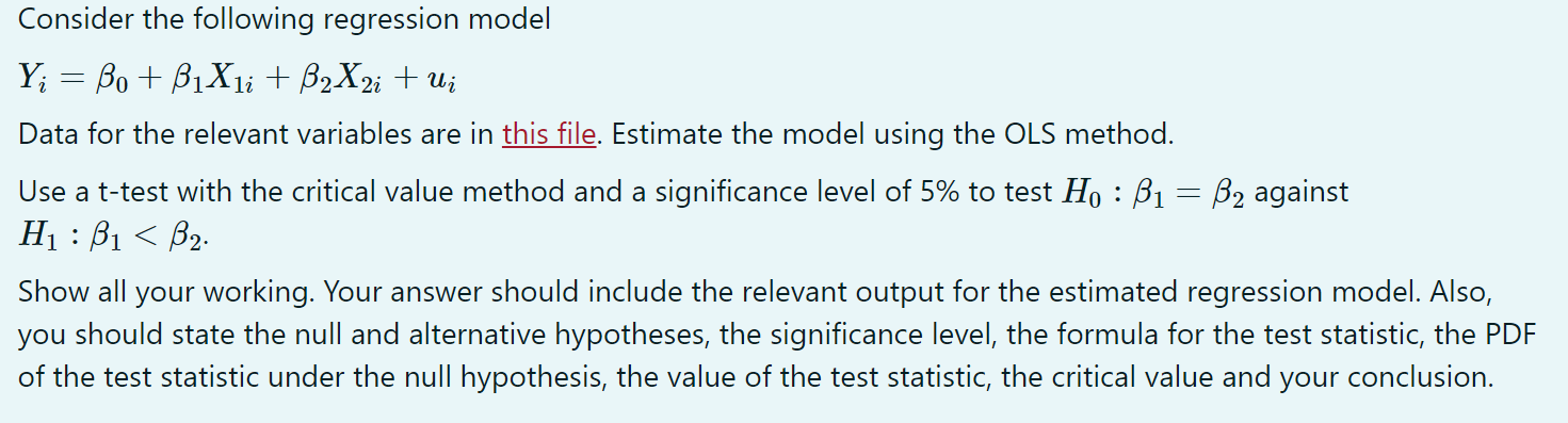 Consider the following regression model Y; = Bo + | Chegg.com