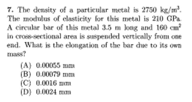 Solved 7. The density of a particular metal is 2750 kg/m3. | Chegg.com