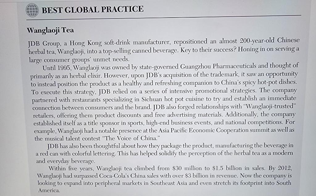 Solved Mini Case, Chapter 13, Wanglaoji Tea Please review | Chegg.com