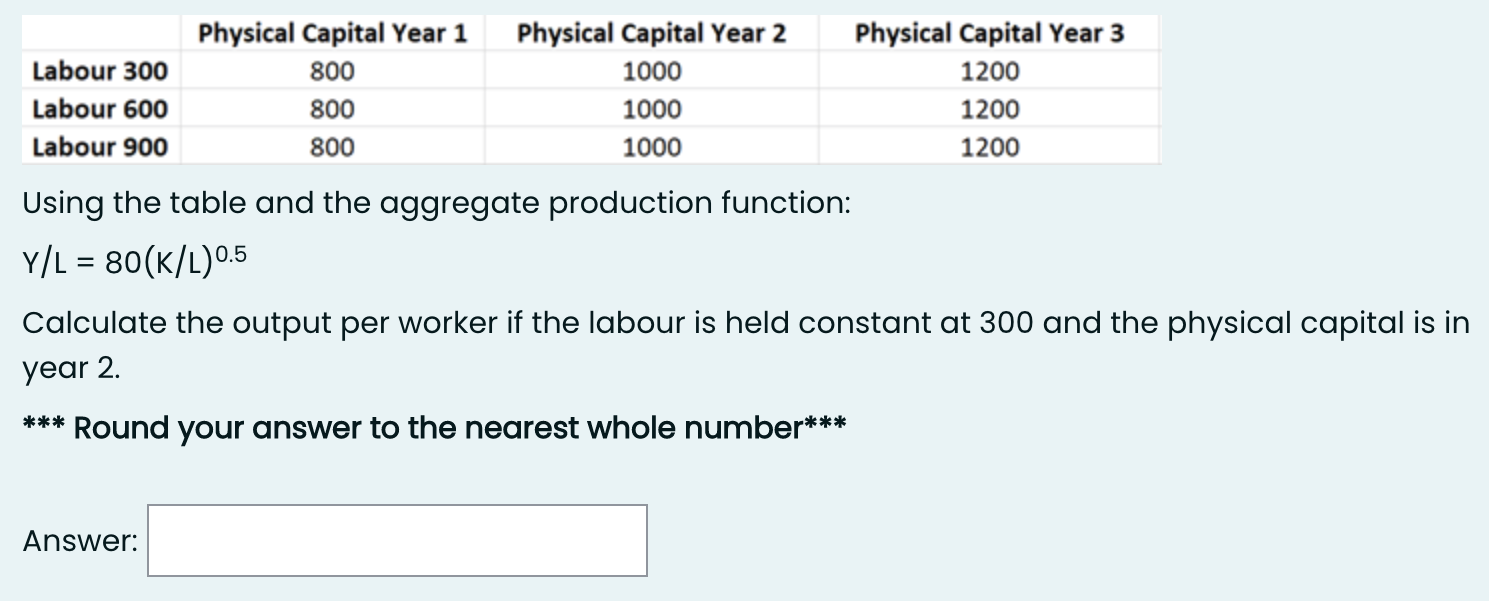 Solved Using the table and the aggregate production | Chegg.com