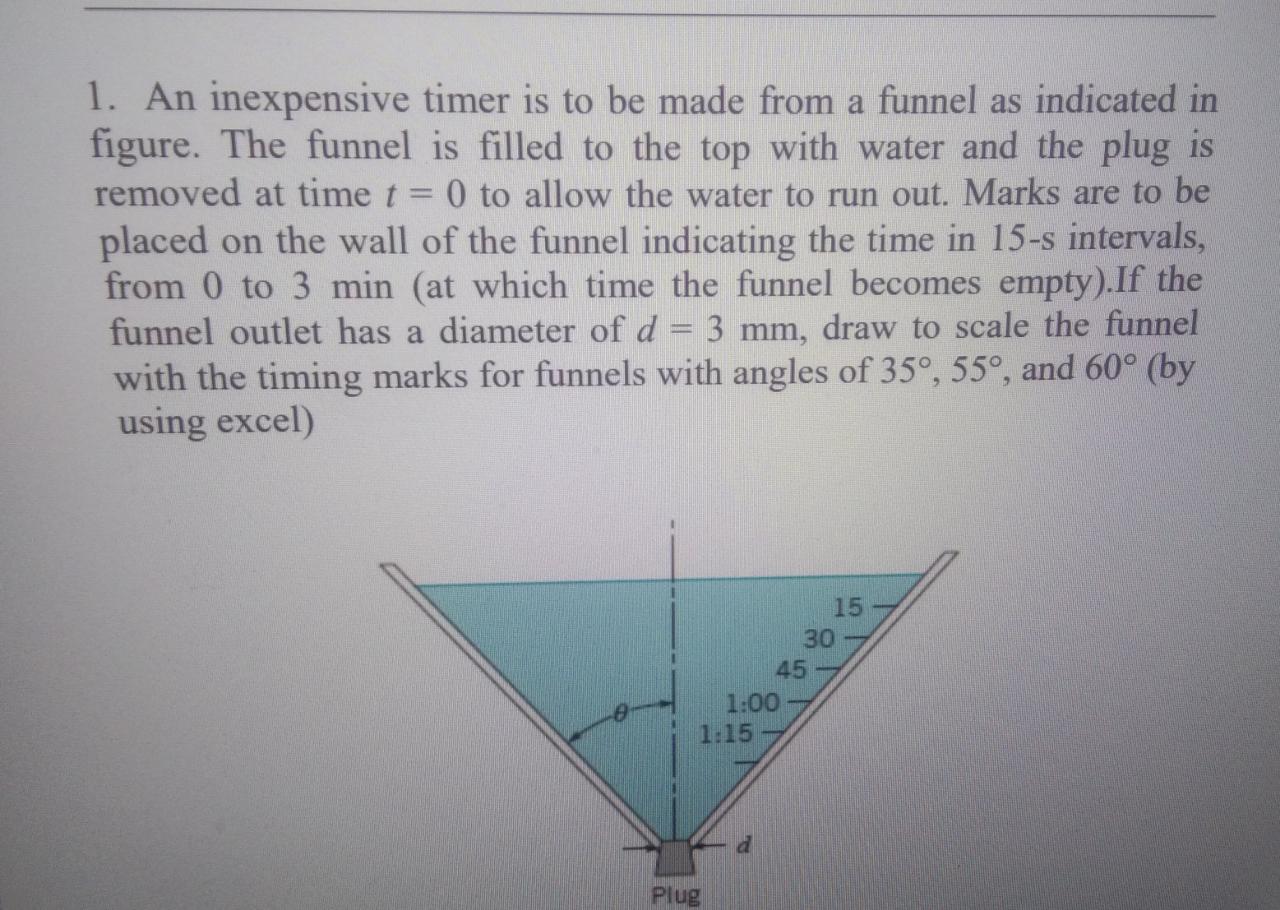 Solved 1. An inexpensive timer is to be made from a funnel | Chegg.com