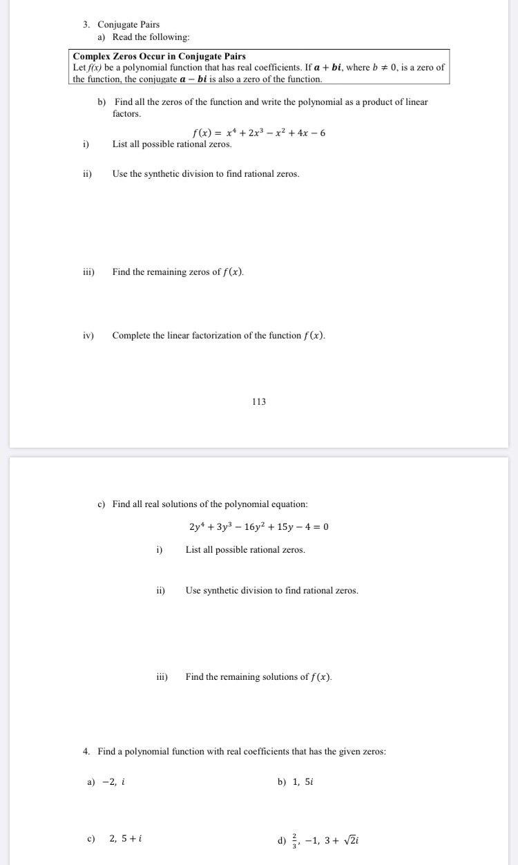 Solved 3. Conjugate Pairs a) Read the following: Complex | Chegg.com