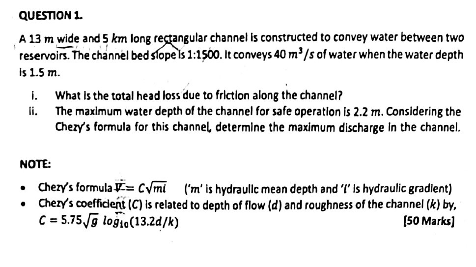 Solved A 13 m wide and 5 km long rectangular channel is | Chegg.com