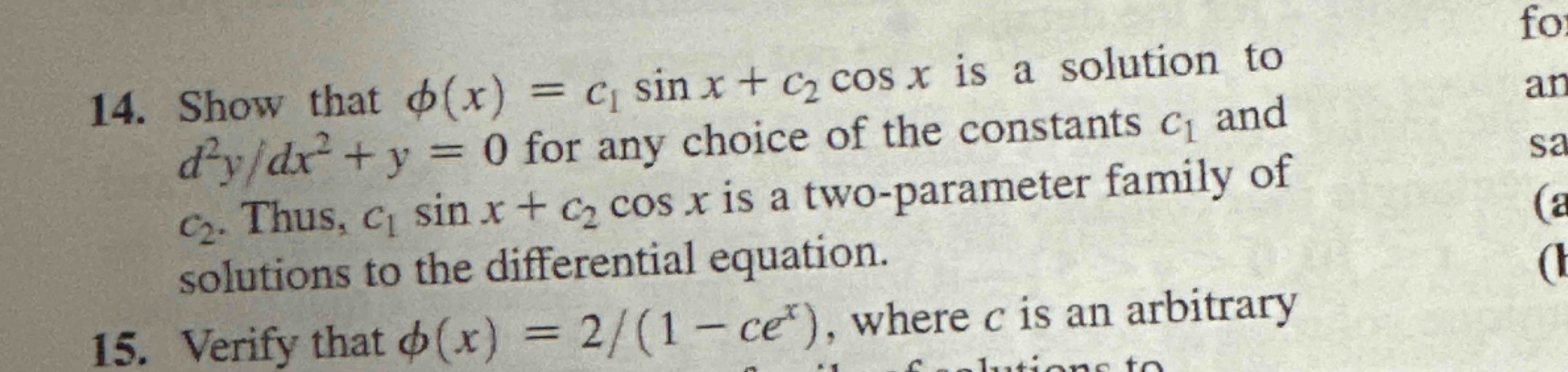 Solved Show that φ(x)=c1sinx+c2cosx ﻿is a solution | Chegg.com