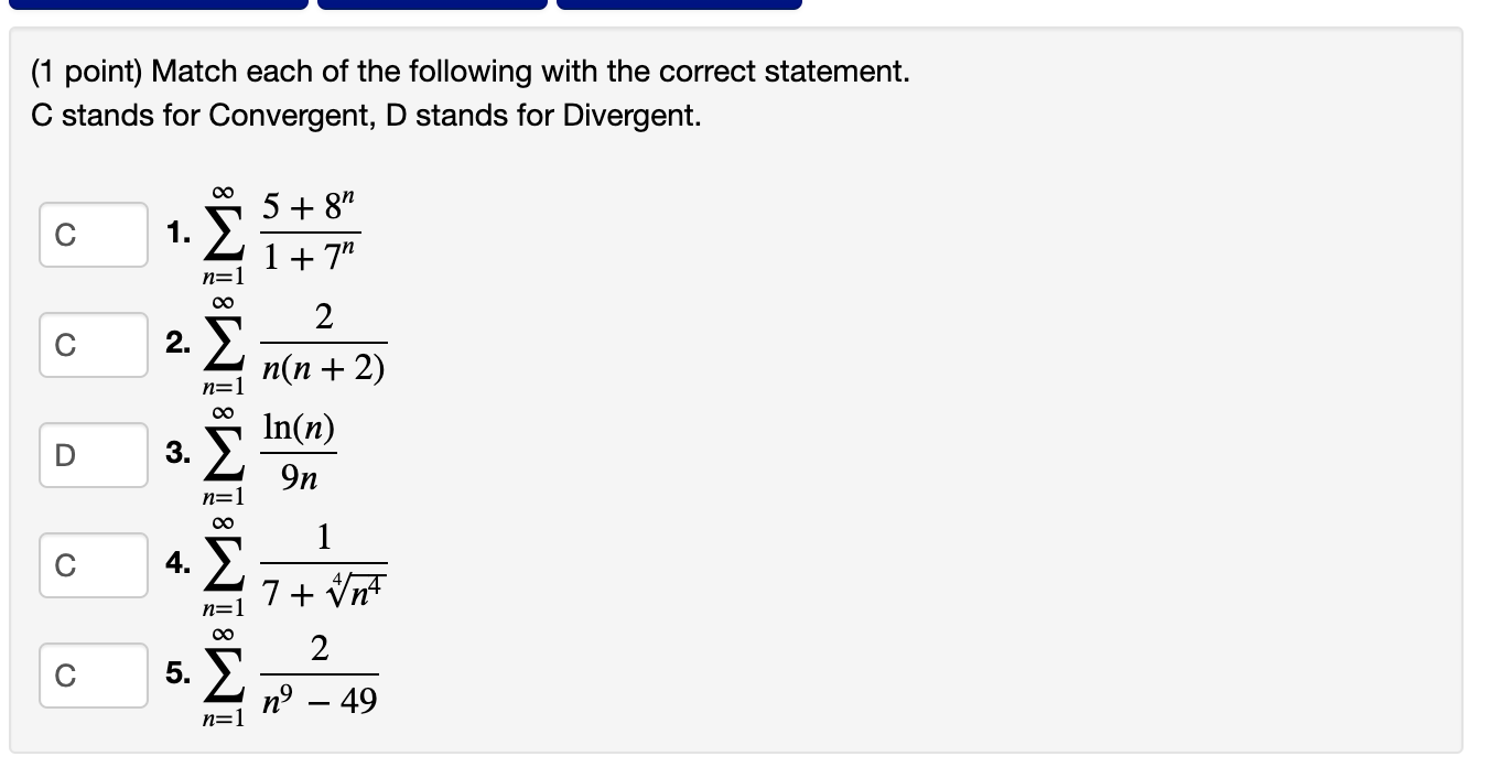 Solved (1 point) Match each of the following with the | Chegg.com