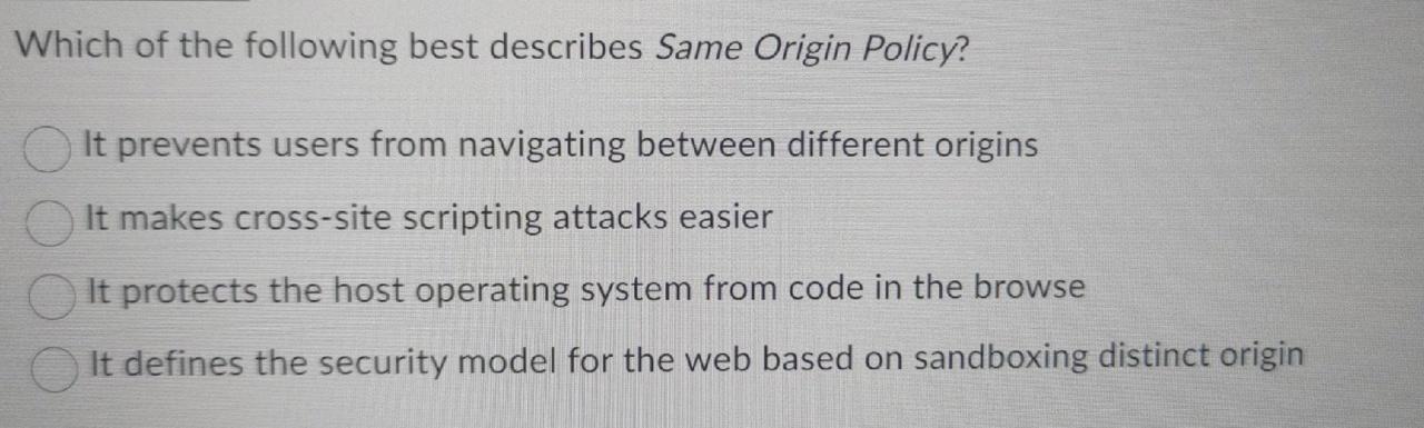 Solved Which of the following best describes Same Origin | Chegg.com