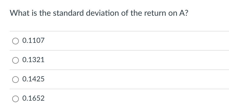 Solved What is the standard deviation of the return on A ? | Chegg.com