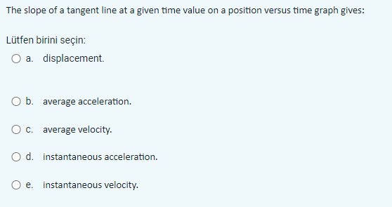 Solved The slope of a tangent line at a given time value on | Chegg.com