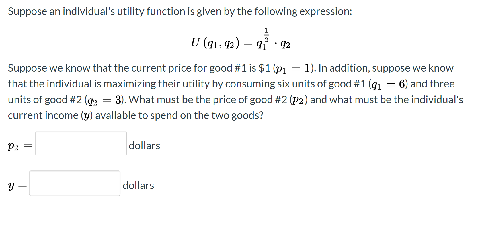 Solved Suppose an individual's utility function is given by | Chegg.com