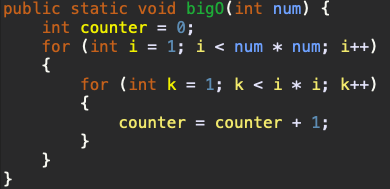 Solved public static void bigo(int num) { int counter = 0; | Chegg.com