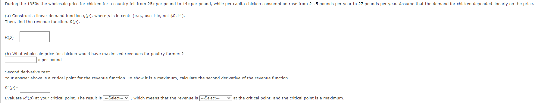 Solved (a) Construct a linear demand function q(p), where p | Chegg.com