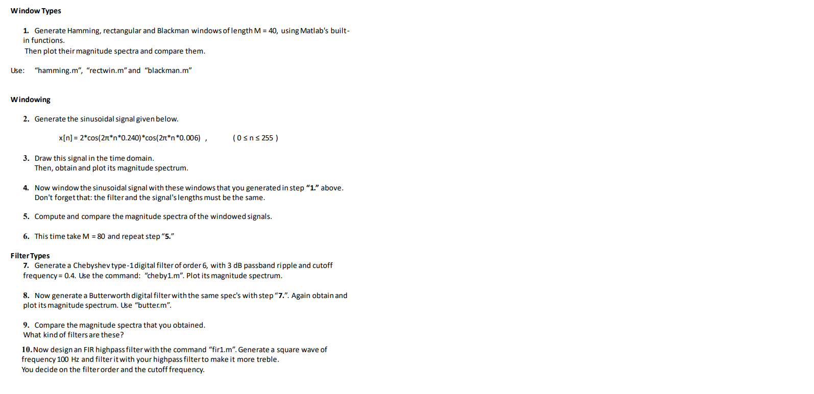 Solved Window Types 1. Generate Hamming, rectangular and | Chegg.com
