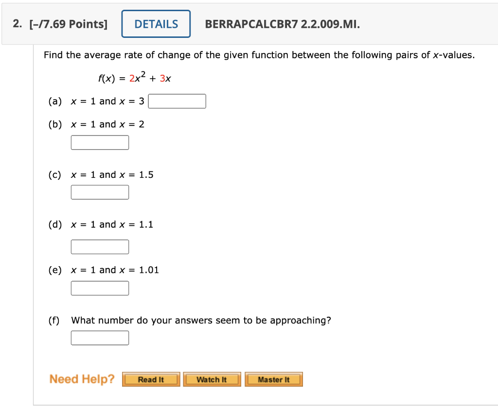 Solved 2. [-17.69 Points] DETAILS BERRAPCALCBR7 2.2.009.MI. | Chegg.com