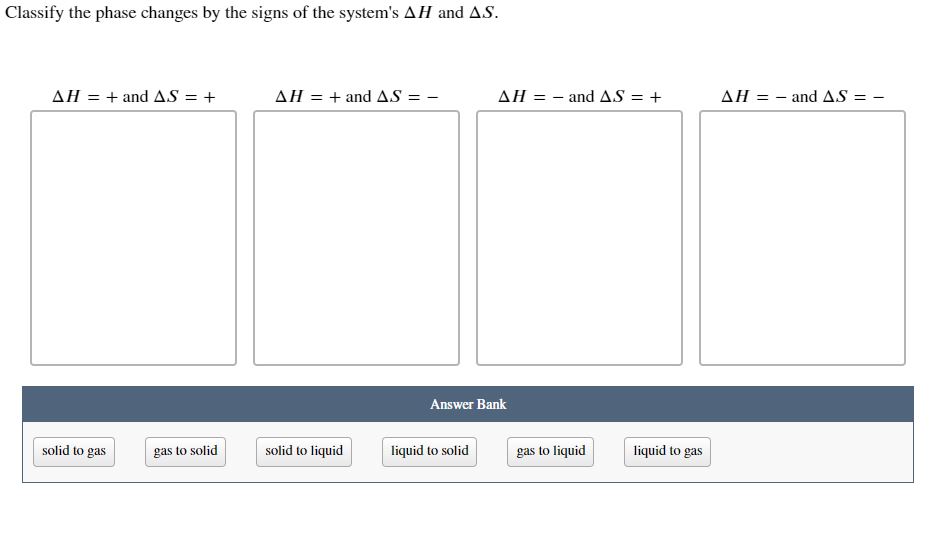 Classify the phase changes by the signs of the | Chegg.com