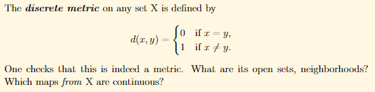 Solved The discrete metric on any set X is defined by | Chegg.com