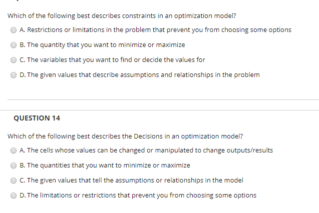 Solved Which of the following best describes constraints in | Chegg.com