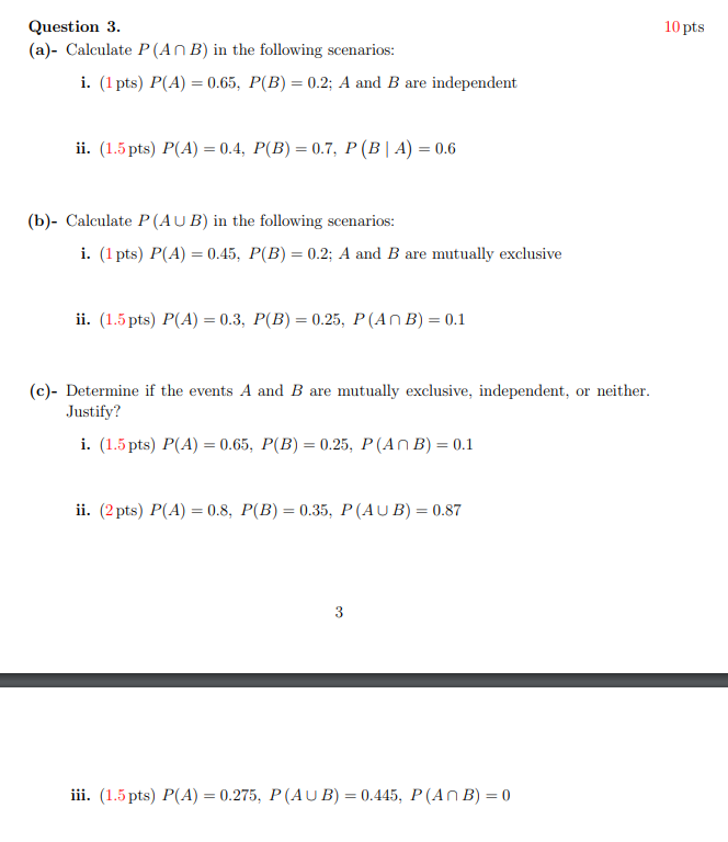 Solved (a)- Calculate P (A ∩ B) in the following scenarios: | Chegg.com