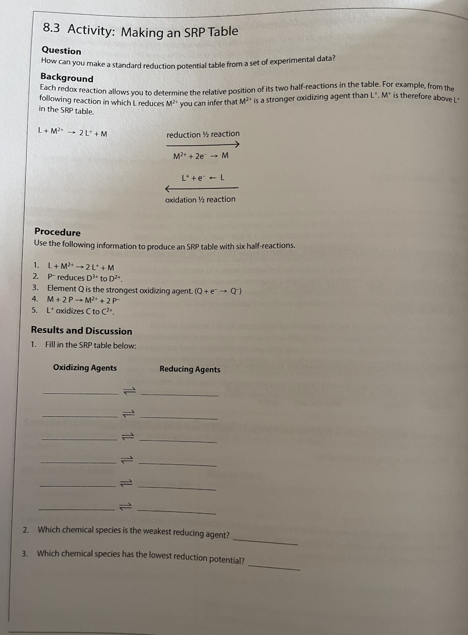 Solved 8.3 Activity: Making an SRP Table Question How can | Chegg.com