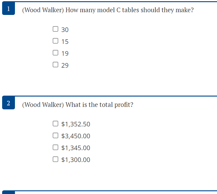 Solved 1 (Wood Walker) How many model C tables should they | Chegg.com